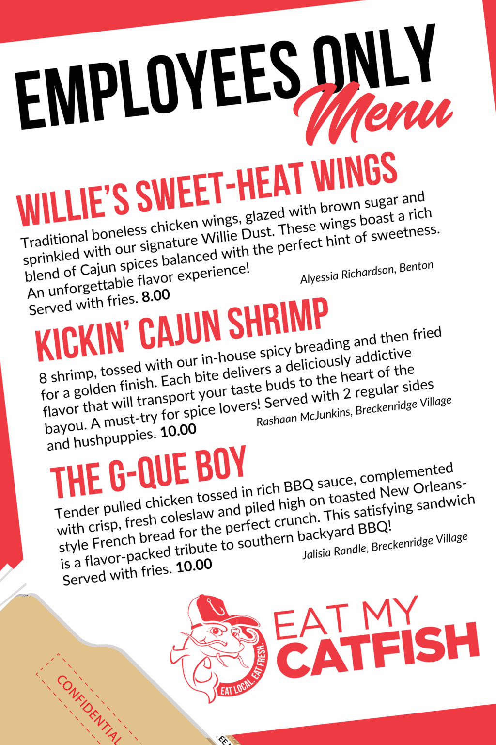 TOP SECRET Employee Menu